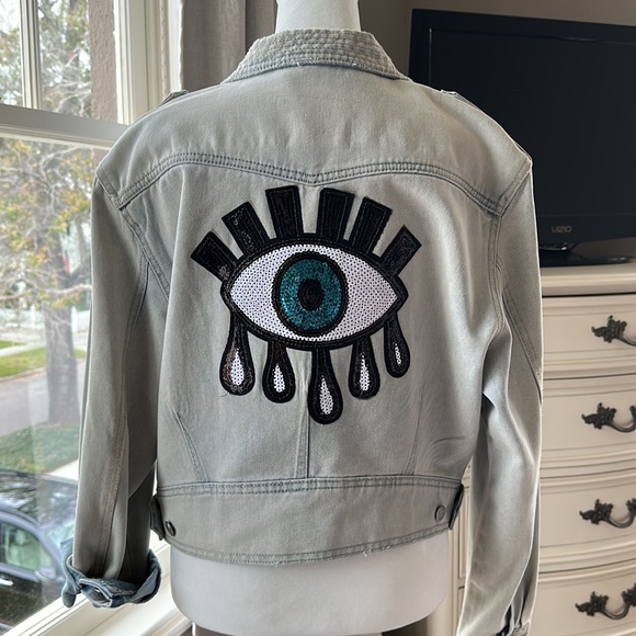 Jackets & Coats | Evil Eye Jean Jacket Sequin Eye On Back 8s Style Jean ...